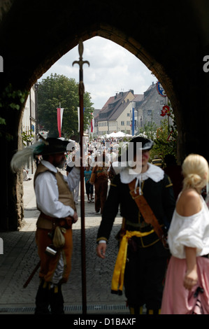 Altdorf, Germany, dressed in medieval fairground Wallenstein Festival ...