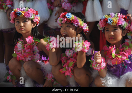 Hawaiian children young girls hula dancers at Paniolo Parade during ...