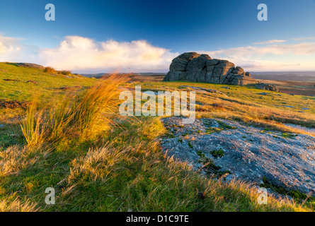 Haytor Rocks, a granite tor in snow, Dartmoor National Park Stock Photo ...