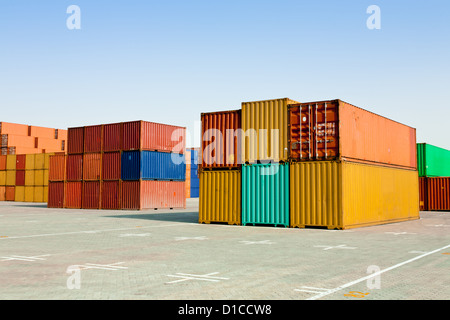 background of multi-colored freight shipping containers in a dock Stock ...