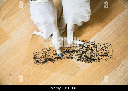 Criminal investigation department, police, shoe print at a crime scene ...