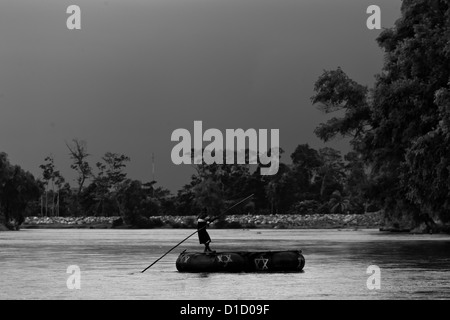 A makeshift inner tube raft, used for smuggling people and goods ...