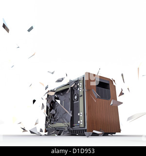 tv exploding isolated on white background Stock Photo - Alamy