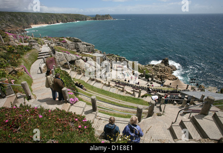 View of the open air Minack Theatre, carved out of the cliffs by Rowena ...