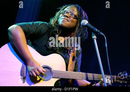 Singer-songwriter Melissa Laveaux performing in Poland during a fund ...
