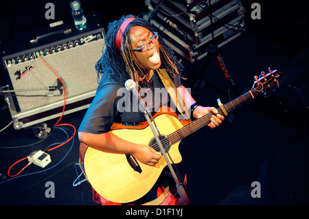 Singer-songwriter Melissa Laveaux performing in Poland during a fund ...