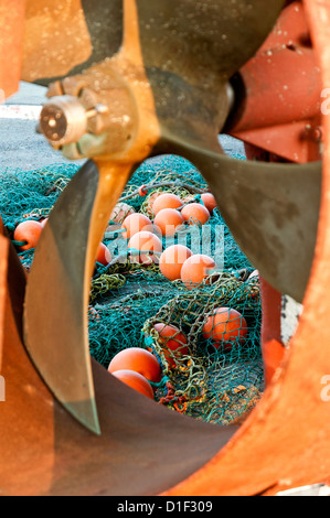 rusty rudder and propeller of a fishing trawler, Germany Stock Photo ...