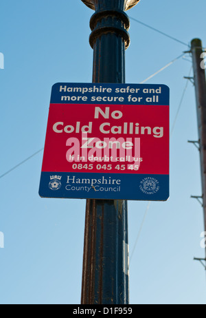 A No Cold Calling Zone sign pictured on a lamppost in West Sussex, UK ...