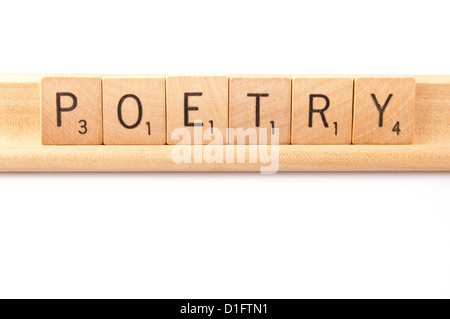 word poetry spelled with scrabble tiles letters Stock Photo - Alamy
