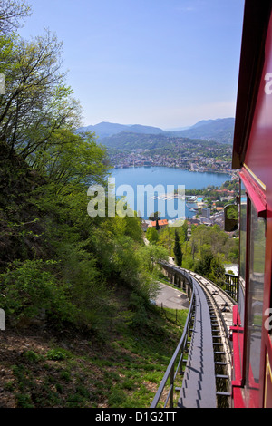 Lugano funicular to the Monte Bre and Lake Lugano, Switzerland Stock ...