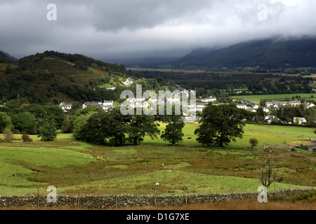 Landscape view over Braithwaite village, Lake District National Park ...