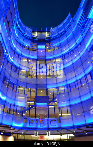 Broadcasting House entrance at night with new east wing extension and ...