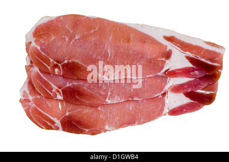 Three Rashers slices of Uncooked Raw Back Bacon Stock Photo - Alamy