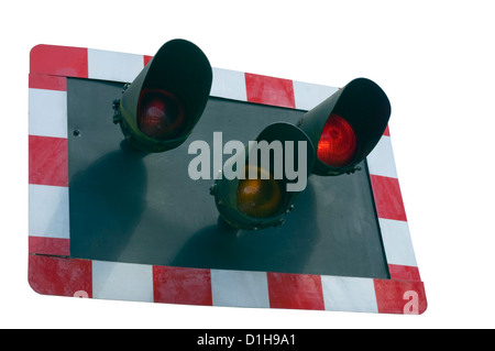 Level crossing flashing red lights stop danger do not cross train ...