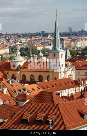 Prague skyline rooftop view with church and dome in Czech Republic ...