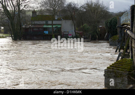 View of the Riverside Tea Garden seen from Whitney-on-Wye toll bridge ...