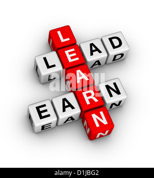 learn, earn, lead - 3d dice Stock Photo - Alamy