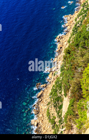 An aerial view of a scenic landscape of Cassis, France, with climbers ...