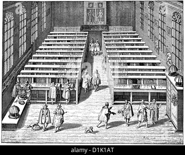 The library of the University of Leiden or Leyden, 17th century, the ...