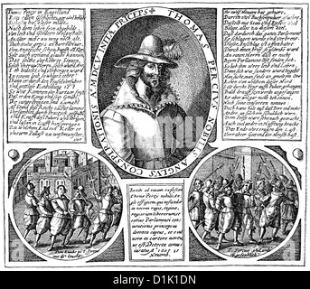 Historic drawing, German pamphlet on the execution of Quakers in London ...