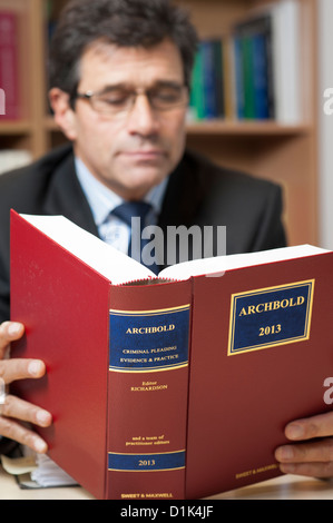 Environmental corporate portrait of solicitor, lawyer, attorney reading ...