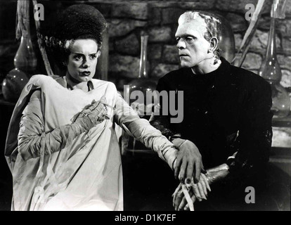 THE BRIDE OF FRANKENSTEIN, l-r: Elsa Lanchester, Boris Karloff, Valerie Hobson on herald poster ...