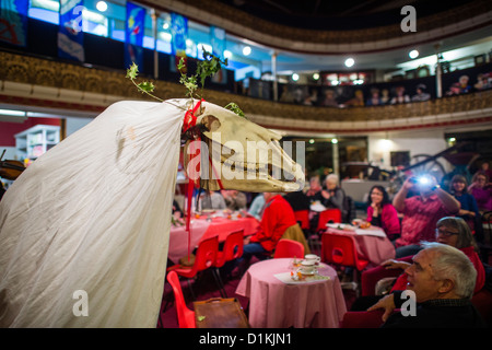 A traditional, welsh 'Mari Lwyd' horses skull being paraded around as ...