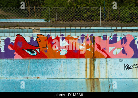 Graffiti in a Pool of a deserted Swimming Bath in Berlin, Germany Stock ...