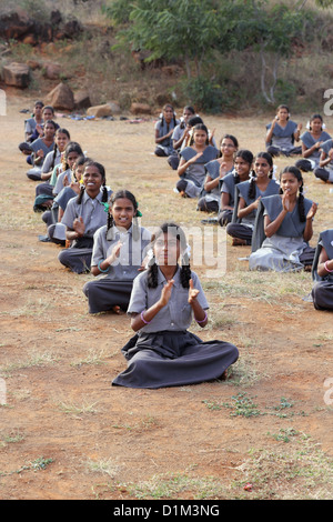 School children singing and clapping hands Andhra Pradesh South India ...