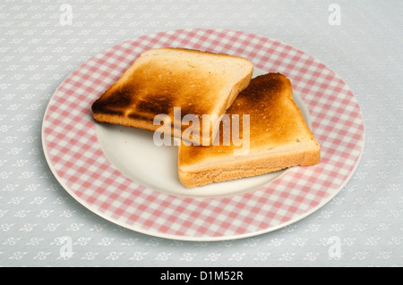 Toasted bread in a pink checkered plate Stock Photo - Alamy