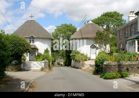A thatched round house at Veryan a picturesque village on the Roseland ...