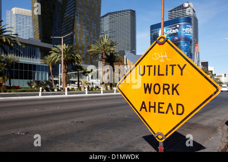 utility work ahead roadsign on Las Vegas boulevard Nevada USA Stock ...