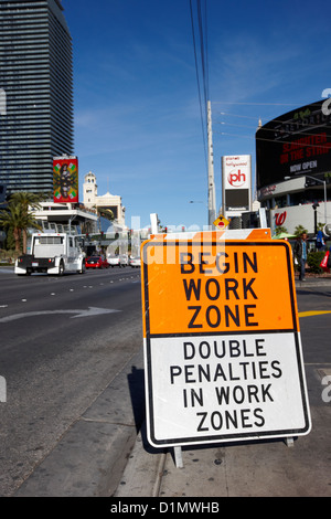 begin work zone double penalties roadsign on Las Vegas boulevard Nevada ...