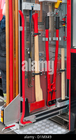 firefighter truck and tools Stock Photo - Alamy