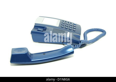 blue office telephone on a white background Stock Photo - Alamy