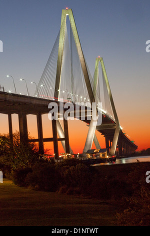 Sunset over the Arthur Ravenel Jr. Bridge, also known as the New Cooper ...
