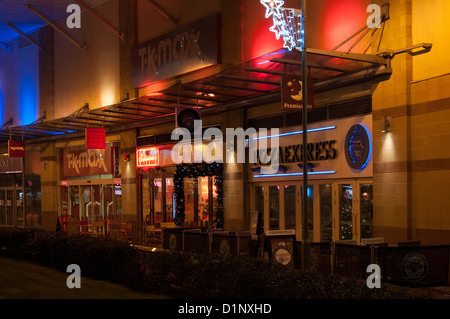 Exterior of Pizza Express Italian restaurant at night, Hemel Hempstead ...