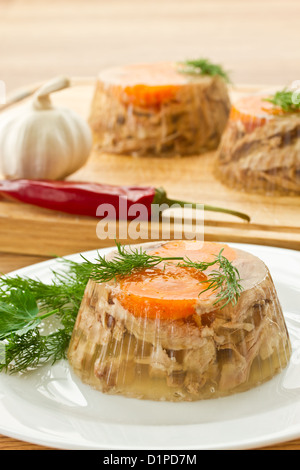 Aspic jellied meat with vegetables on Christmas background Stock Photo ...