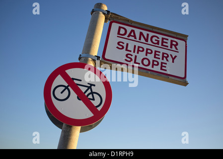 DANGER Slippery Slope sign Stock Photo - Alamy