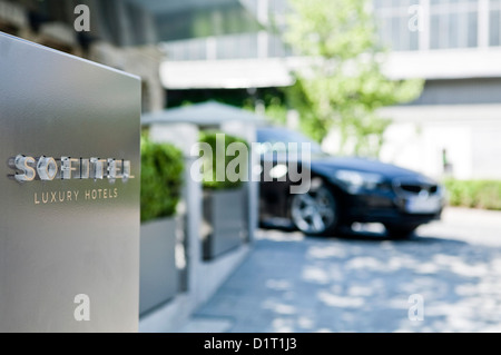 Welcome sign and desk at a modern reception area, London, England, UK ...