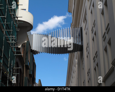 Glass Pedestrian Bridge Between Two Tall Buildings, Modern Cityscape ...