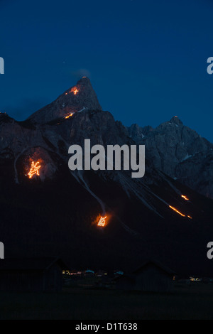 Traditional mountain bonfires for the summer solstice in the Tiroler ...