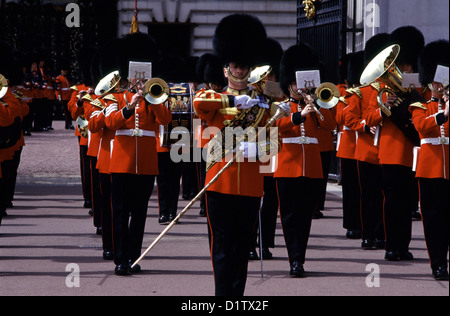 Armed royal grenadier guard standing his position at a sentry post in ...