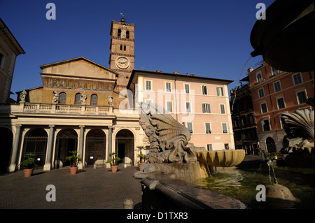 Fountain and basilica, Piazza di Santa Maria in Trastevere, Rome, Italy ...