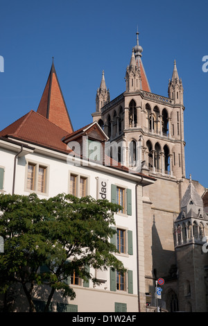 Mudac Design Museum and Cathedral Tower, Lausanne; Switzerland; Europe ...