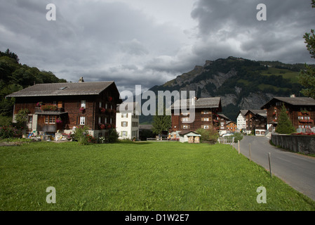 Elm, Switzerland, canton Glarus, village, houses, homes, church ...