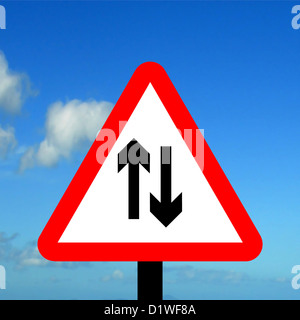 Two way traffic straight ahead road sign on white background Stock ...