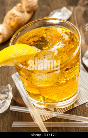 Ginger lemon cold alcohol cocktail Ginger ale beer strong drink with ...