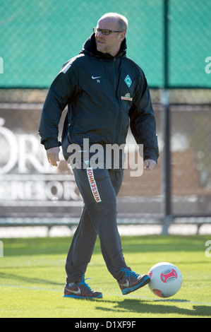 Werder Bremen's head coach Thomas Schaaf shown at a press conference in ...