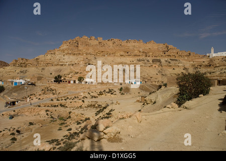 The Berber village of Chenini nearTatouine in the Sahara desert in ...